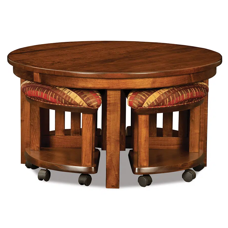 Five Piece Round Table Bench Set With Benches - Covered Bridge Furniture